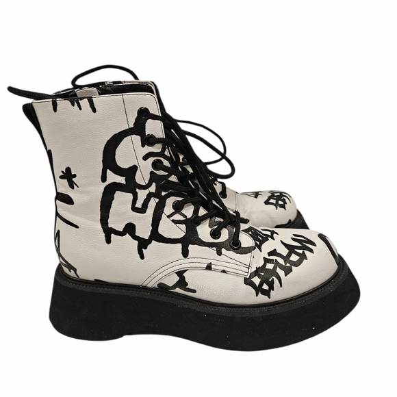 Current Mood | Shoes | Current Mood White Black Combat Boots Ankle ...